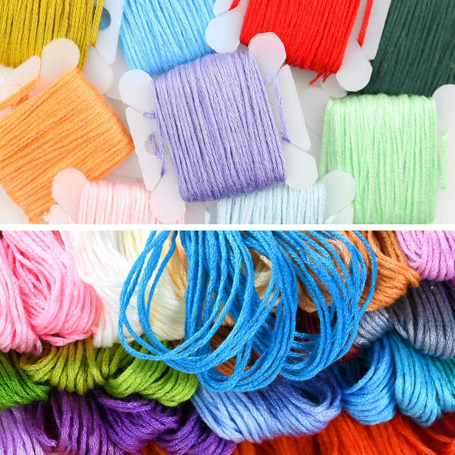 VICOVI Friendship Bracelet String Kits, 100 Colors Embroidery Floss and 15 Skeins White & 15 Skeins Black Color, 10 Pcs Plastic Floss Bobbins for Cross Stitch Threads Bracelet Yarn Craft Floss