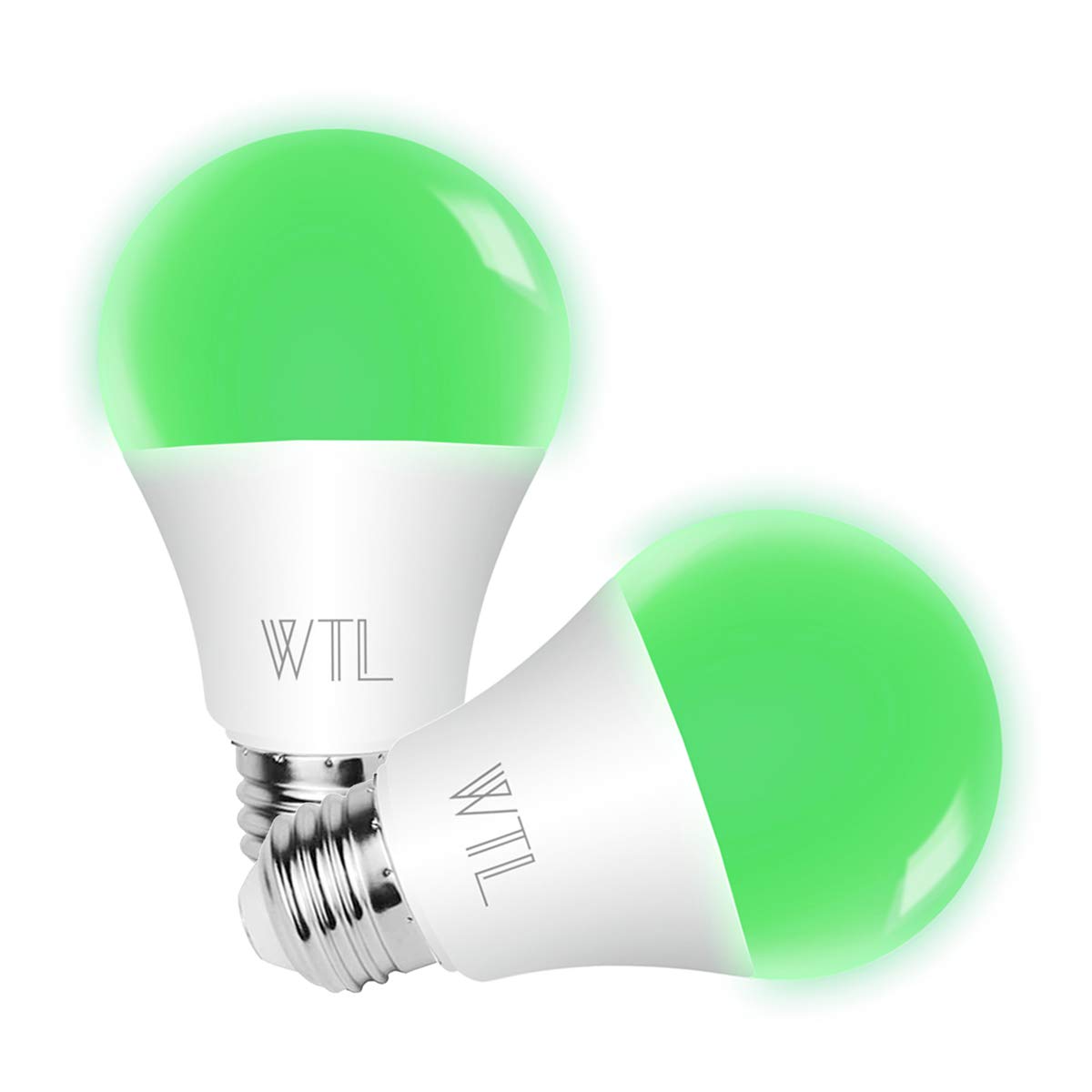 WTL A19 Green Light Bulb, 60W Equivalent (9W), E26 Base Led Bulb for Party Holidays Decoration,Home Lighting,Porch - 2 Pack