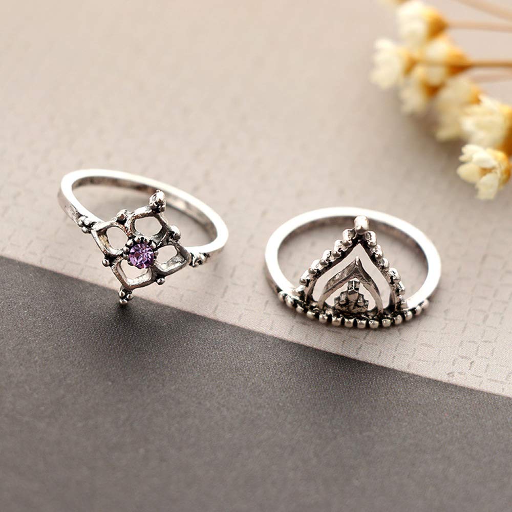 YERTTER Boho Gem Stacking Rings Set Gemstone Joint Knuckle Ring Set Vintage Mid Rings for Women and Girls (7pcs Purple)
