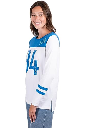 Ultra Game NFL Women's Super Soft Raglan Vintage Baseball T-Shirt, Detroit Lions, White Updated, X-Large