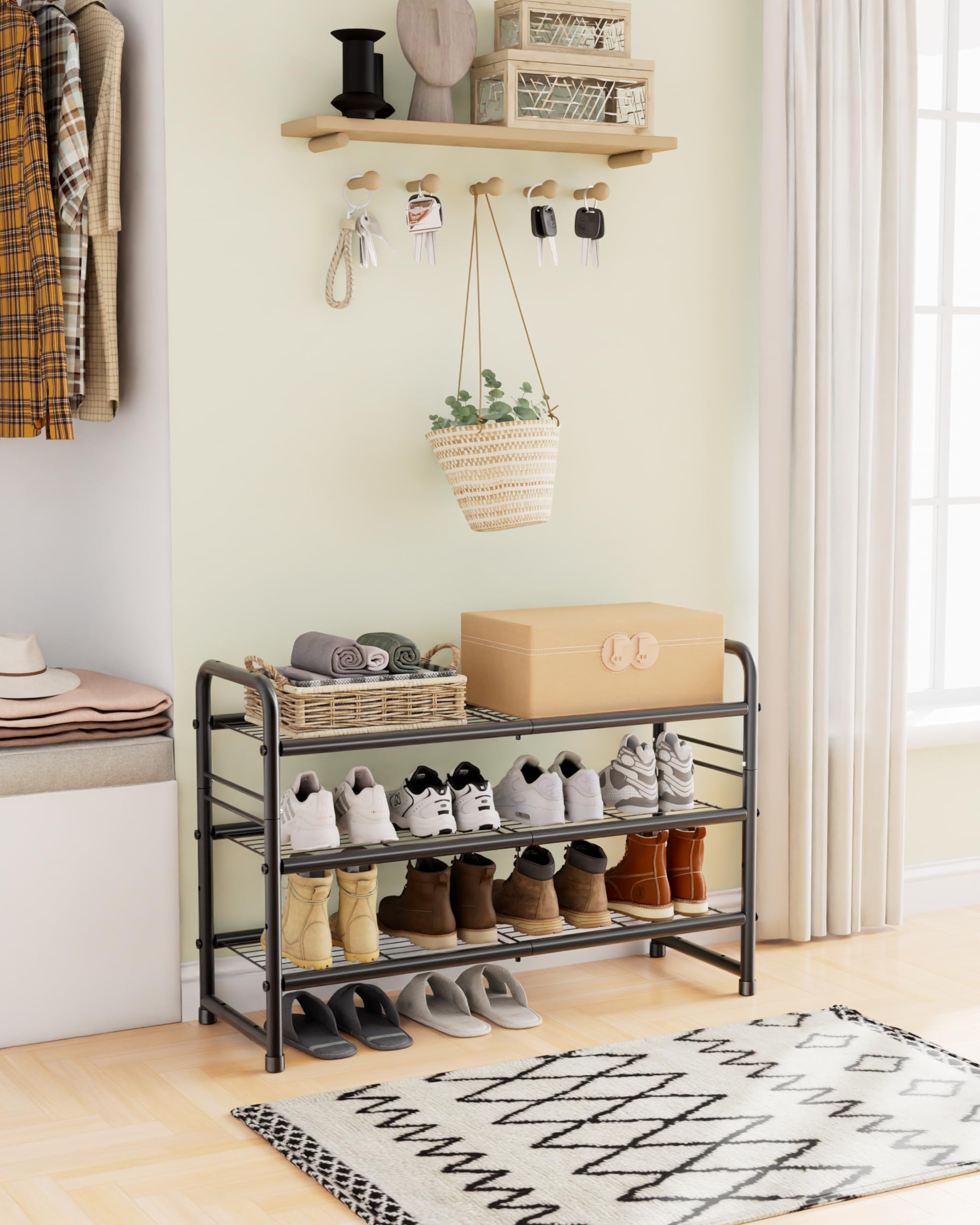 SUFAUY Shoes Rack Shelf for Closet Metal Stackable Shoe Storage Organizer, Wire Grid, 3-Tier, Black