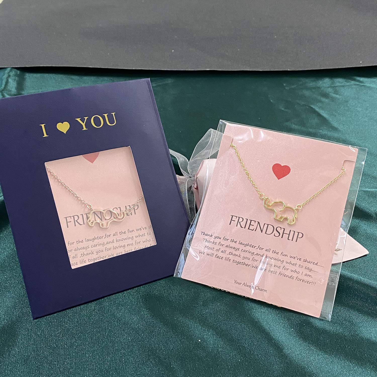 Your Always Charm Geometric Origami Elephant Necklace,Lucky Elephant Friendship Gifts with Message Card (B：silver)