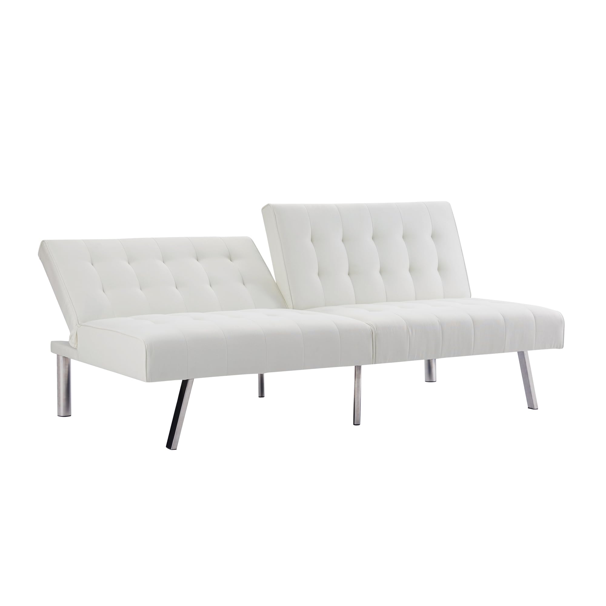 White Futon Sofa Bed, Durable Faux Leather Futon Couch, Split Back Sofa Bed Couch With Metal Legs, Folding, Reclining Small Couch Bed, Pull Out Sofa Bed, White Futon Sofa Bed For Living Room