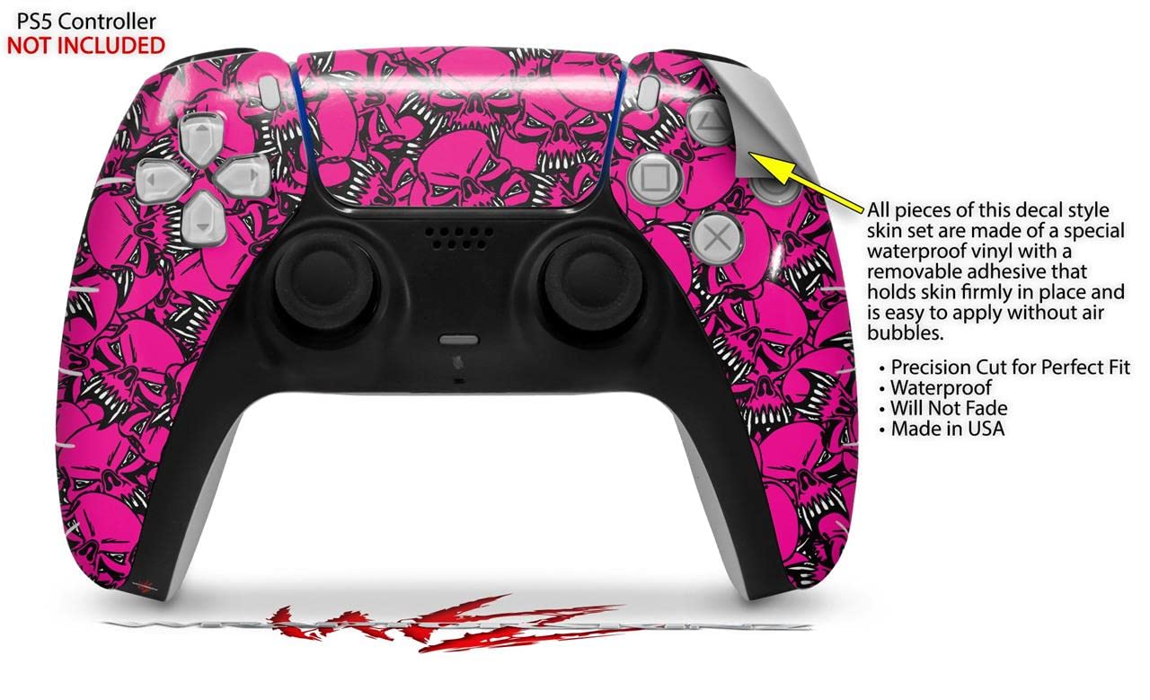 WraptorSkinz Skin Wrap compatible with Sony PS5 DualSense Controller Scattered Skulls Hot Pink (CONTROLLER NOT INCLUDED)