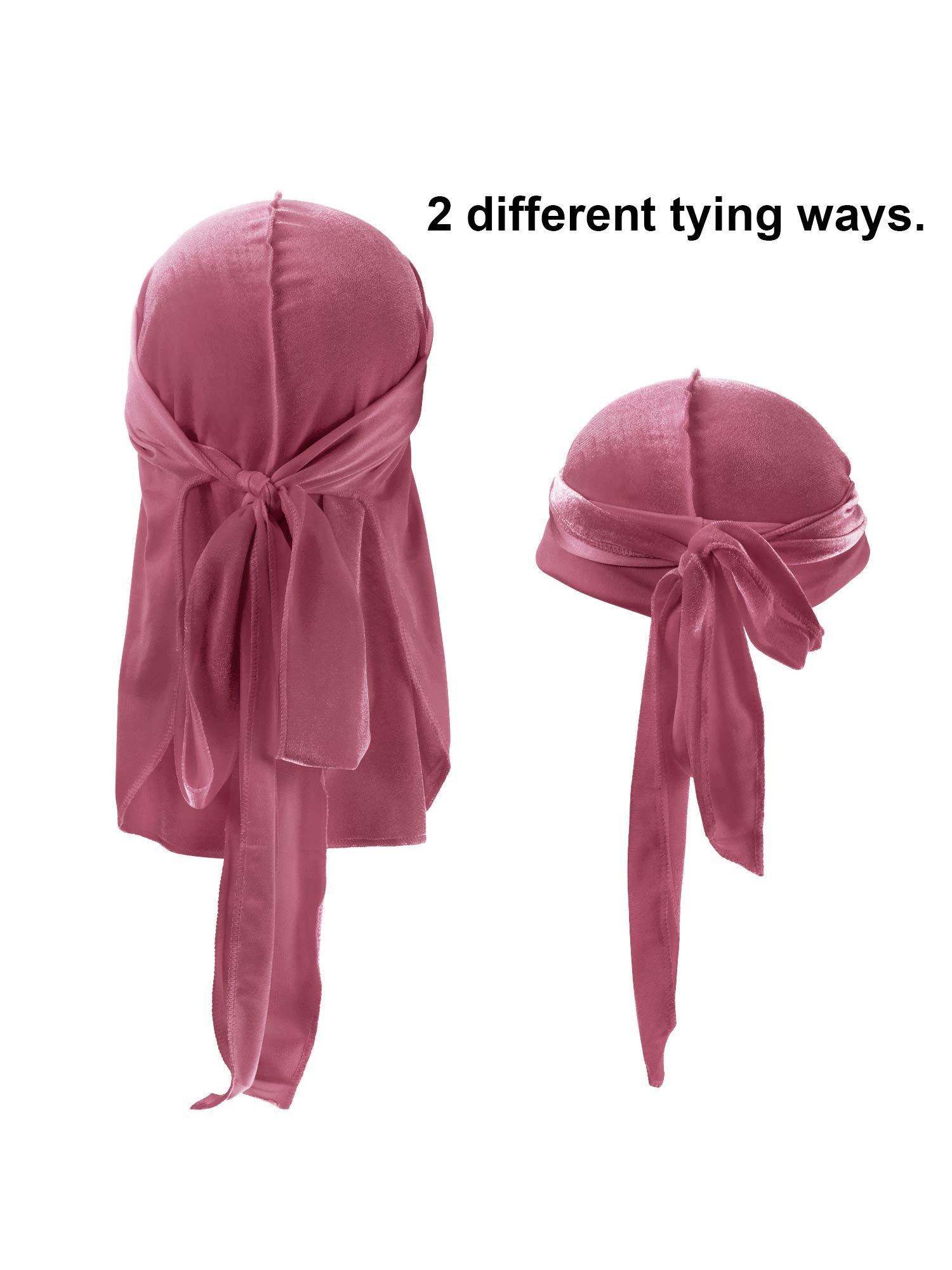 Tatuo 6 Pcs Velvet Durags for Men with Long Tail Stretchable Luxury Suede Durags(Grey, Dark Blue, Black, Gold, Beige, Light Pink)