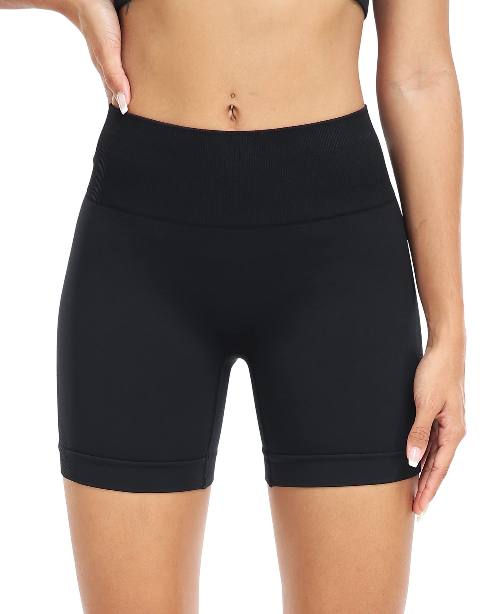 SALSPOR Workout Shorts Women, High Waist Seamless Gym Spandex Shorts(A,Black,M)