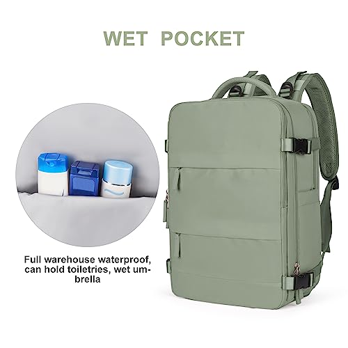 UPPACK Travel Backpack For Women Men Carry On Backpack Flight Approved Gym Bag With Shoe Compartment Hiking Waterproof Laptop Backpack College Essentials Grey Green