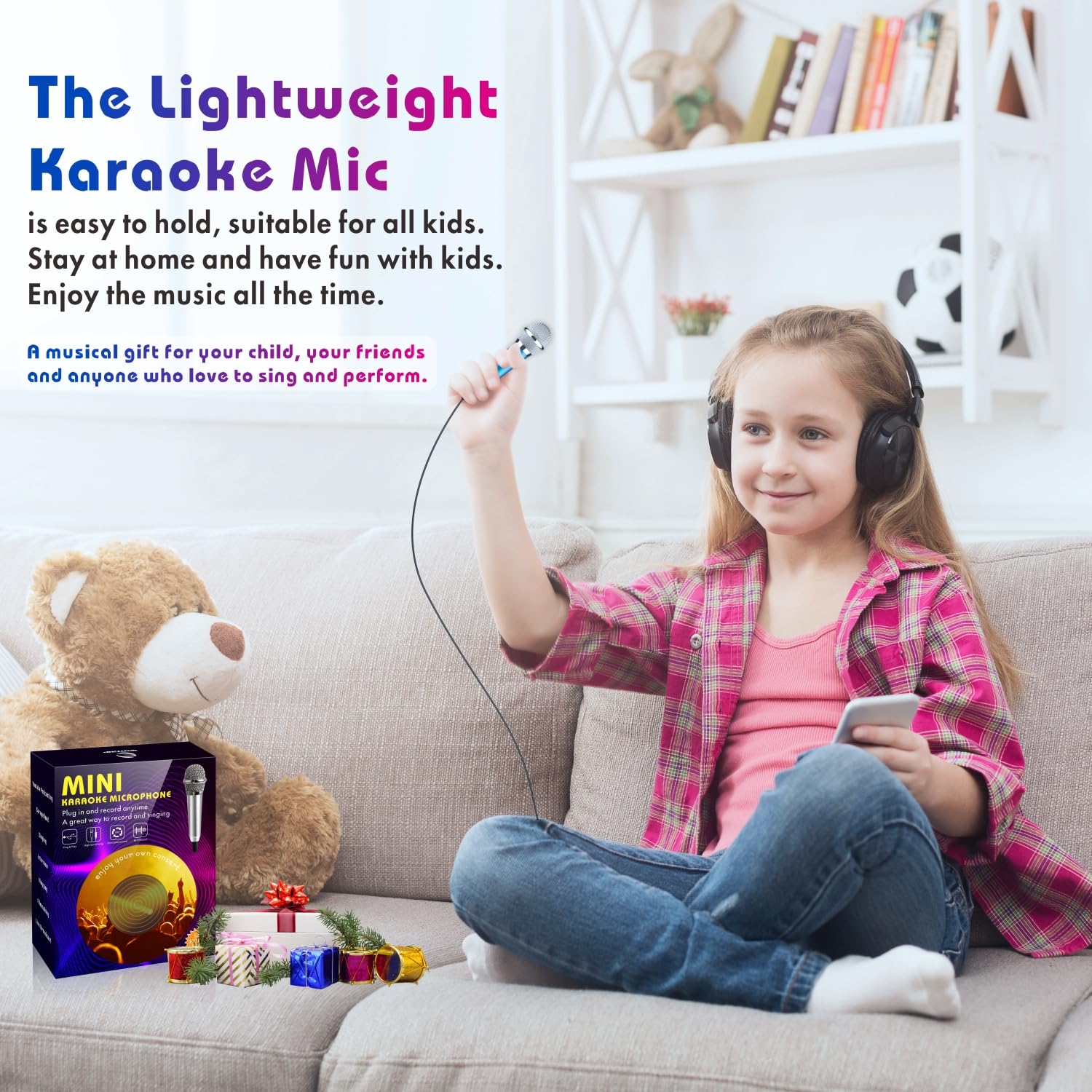 Wootrip [2PCS] Mini Karaoke Microphone, Mini Voice Recording Microphone Portable Karaoke Mic for Singing, Recording, Voice Recording(Black/Blue)