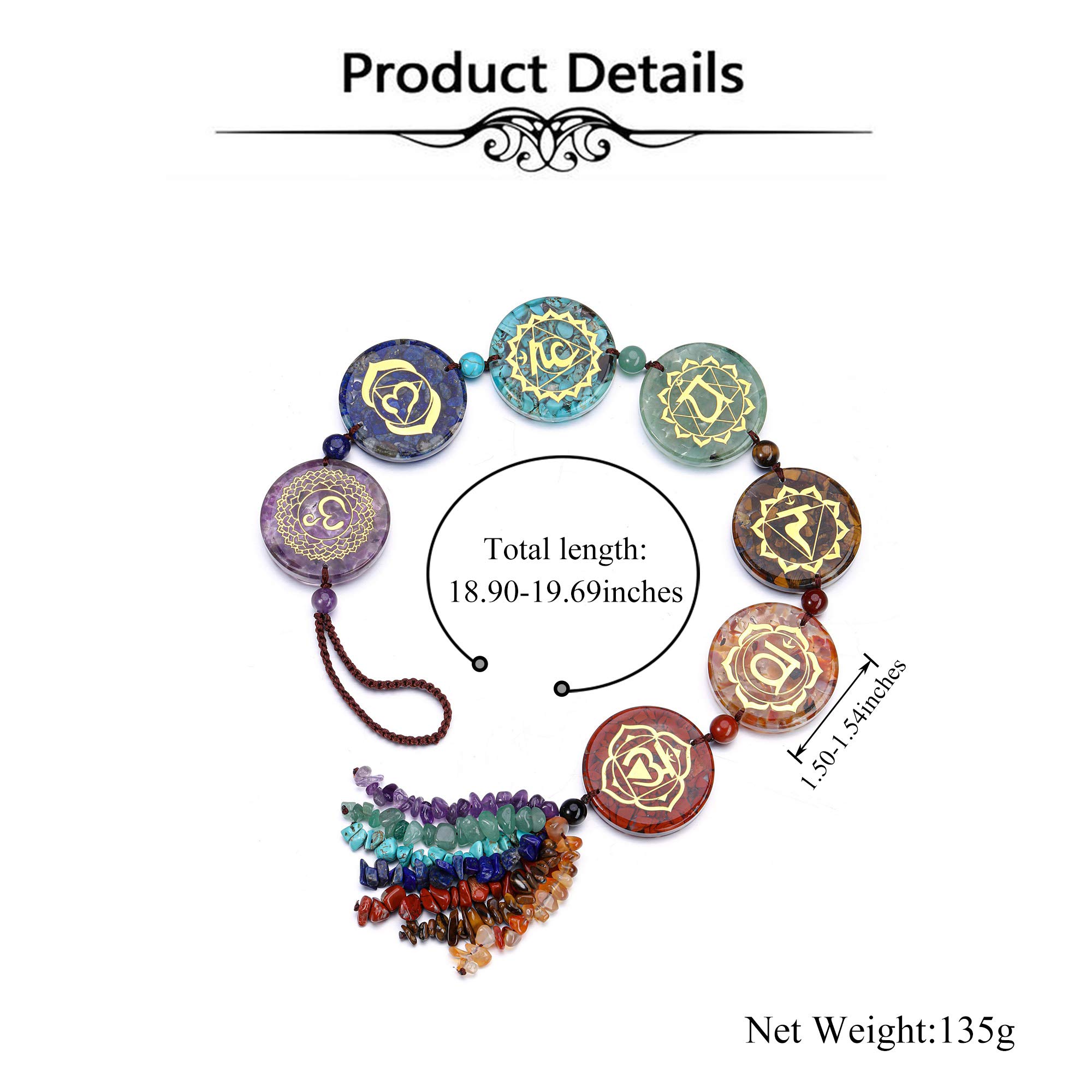 Top Plaza 7 Chakra Stones Hanging Ornament Chakra Symbols Healing Crystals Wall Decoration for Yoga Meditation