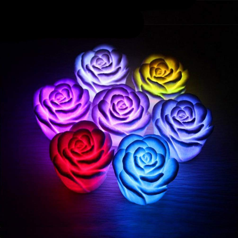 Uonlytech 5 Pcs Flameless Candle Flower Night Light LED Tea Lights Waterproof Floating Rose for Pool Garden Fish Tank Wedding Party Decor White