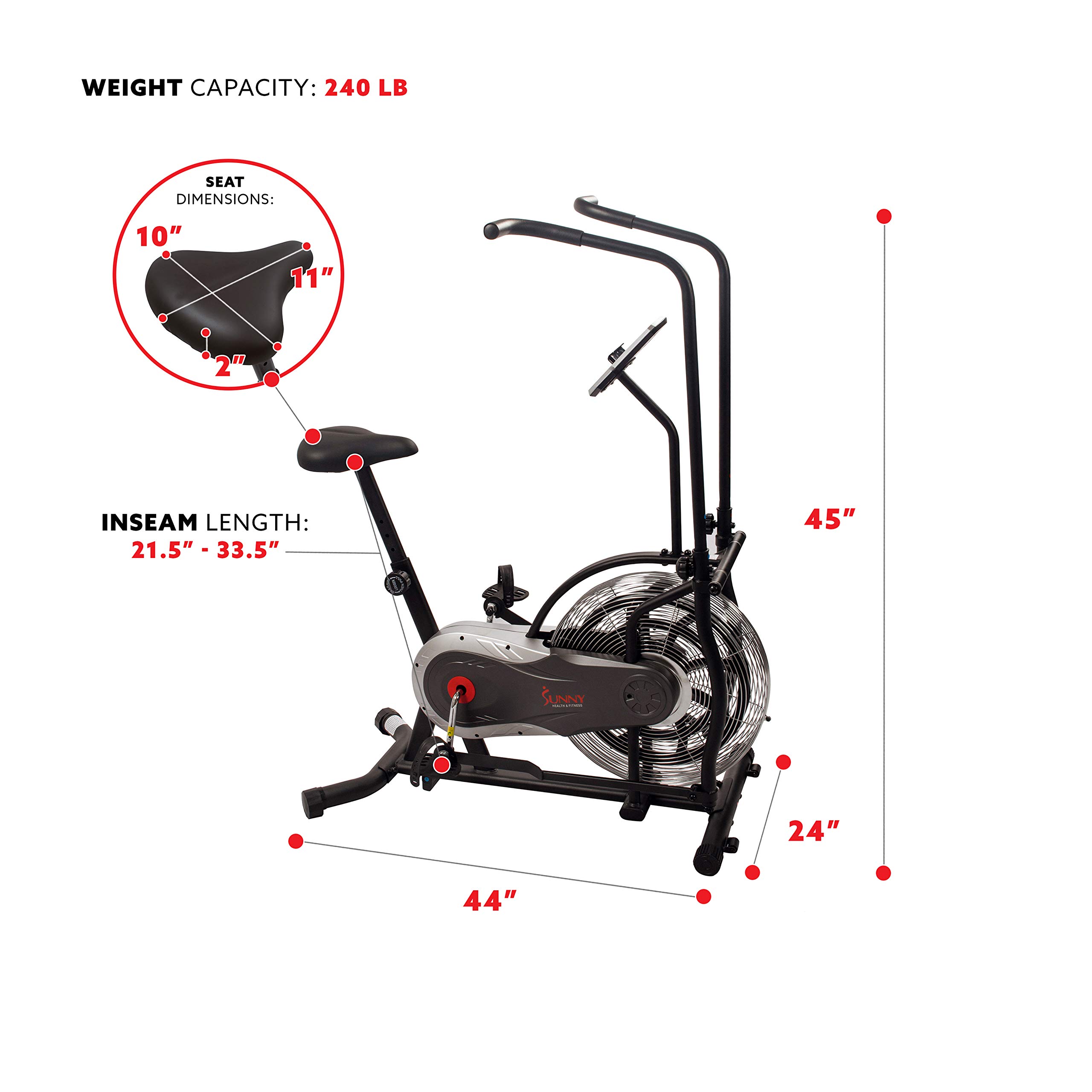 Sunny Health & Fitness Exercise Tornado Fan Air Bike with Bluetooth and Heart Rate Compatibility