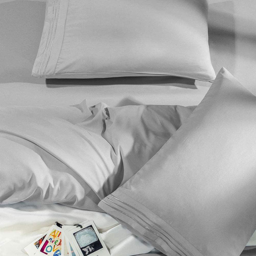 SONORO KATE Bed Sheet Set Super Soft Microfiber 1800 Thread Count Luxury Egyptian Sheets Fit 18-24 Inch Deep Pocket Mattress Wrinkle-6 Piece (Grey, Queen)