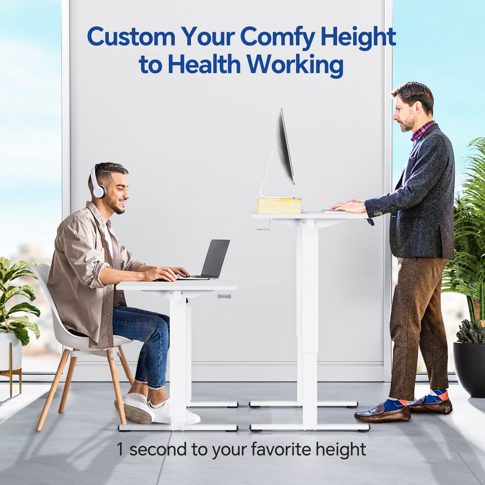 SohoTeco Motorized Standing Desks, Electric Stand Up Desk with Ultra Stable Construction and Cable Management,adjustable Height Desk with Memory Preset Design for Home Office Use 48x24 in White