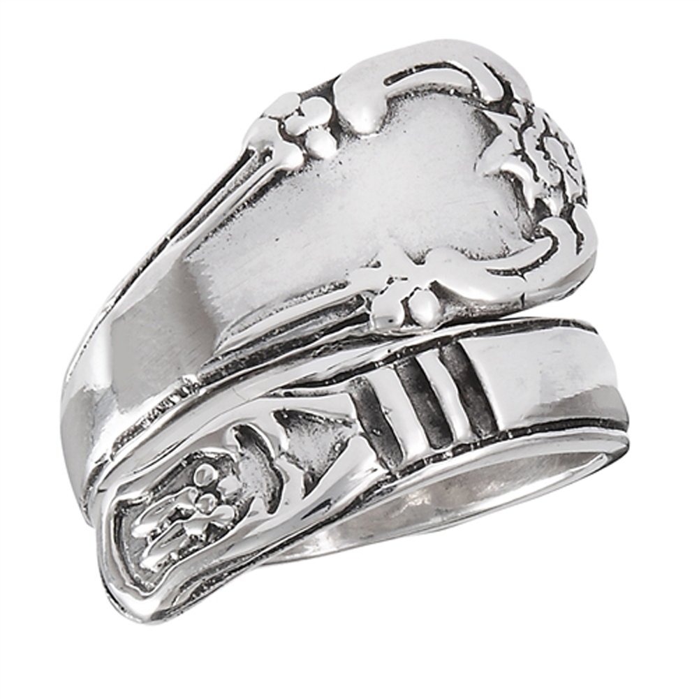 Victorian Fancy Vintage Spoon Ring Sterling Silver Flower Thumb Band Size 7
