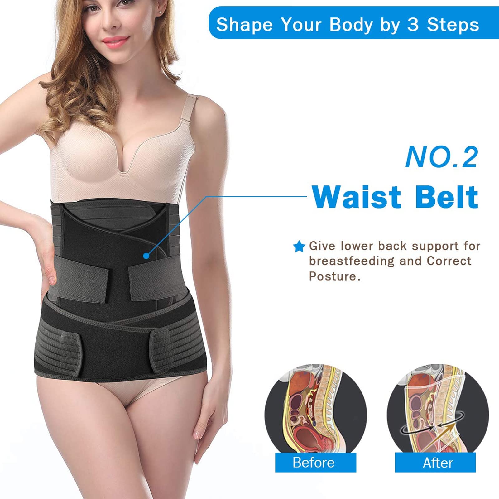 TiRain postpartum belly band, C Section Recovery Band Postpartum Girdle for women Belly Wrap Abdominal Binder Maternity Shapewear, Black US size 4-12