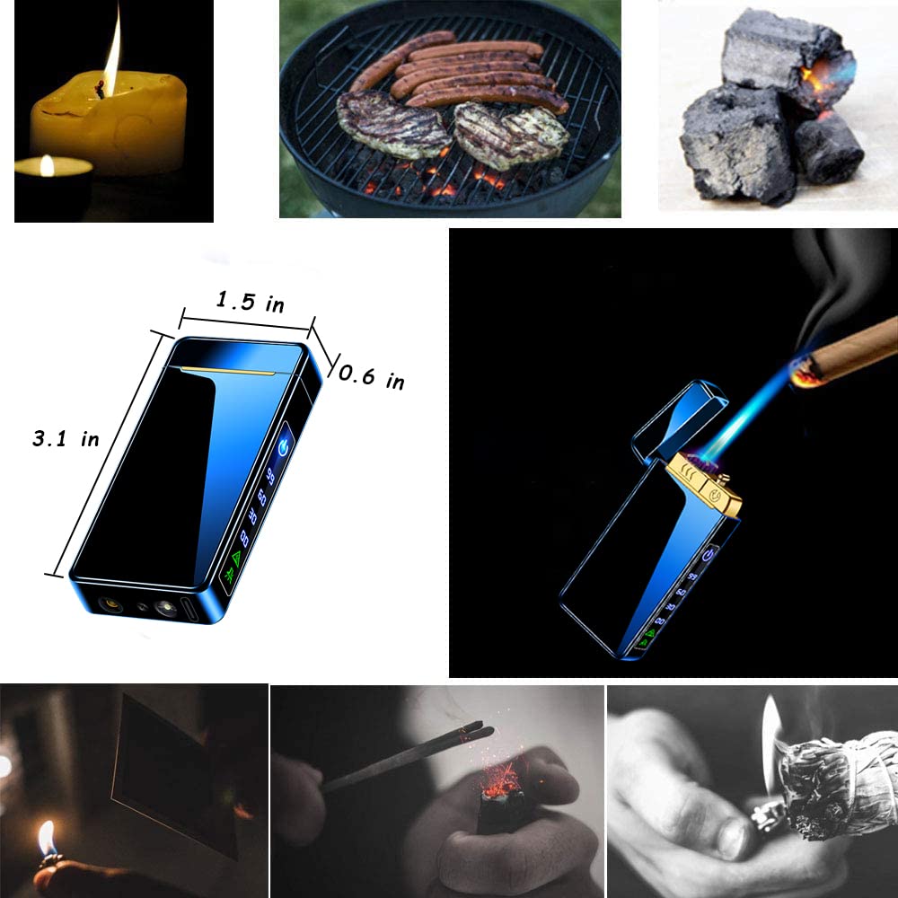 Torch Cigar Lighter Pipe Lighter Switchable Soft/Jet Flame Electric Arc Lighter 3 in 1 Refillable Butane Lighter Unique Gift for Men & Women No Gas (Black)