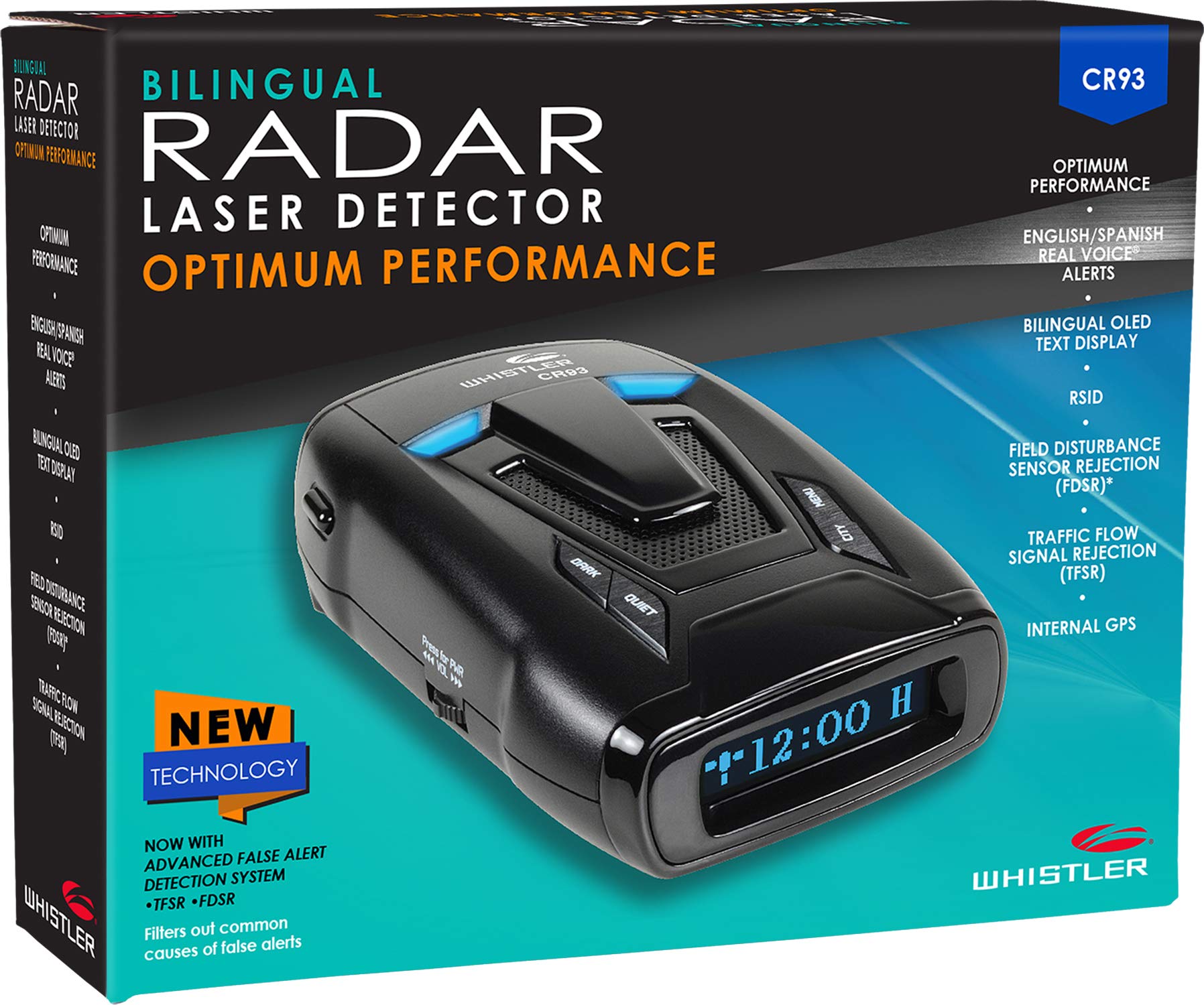 Whistler CR70 Laser Radar Detector: 360 Degree Protection and Voice Alerts - Black