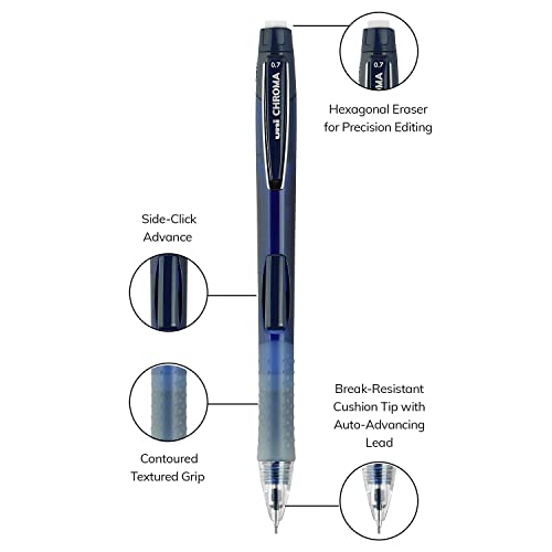 uni-ball CHROMA Mechanical Pencil, 0.7mm, HB #2, Cobalt Barrel, 12 Count