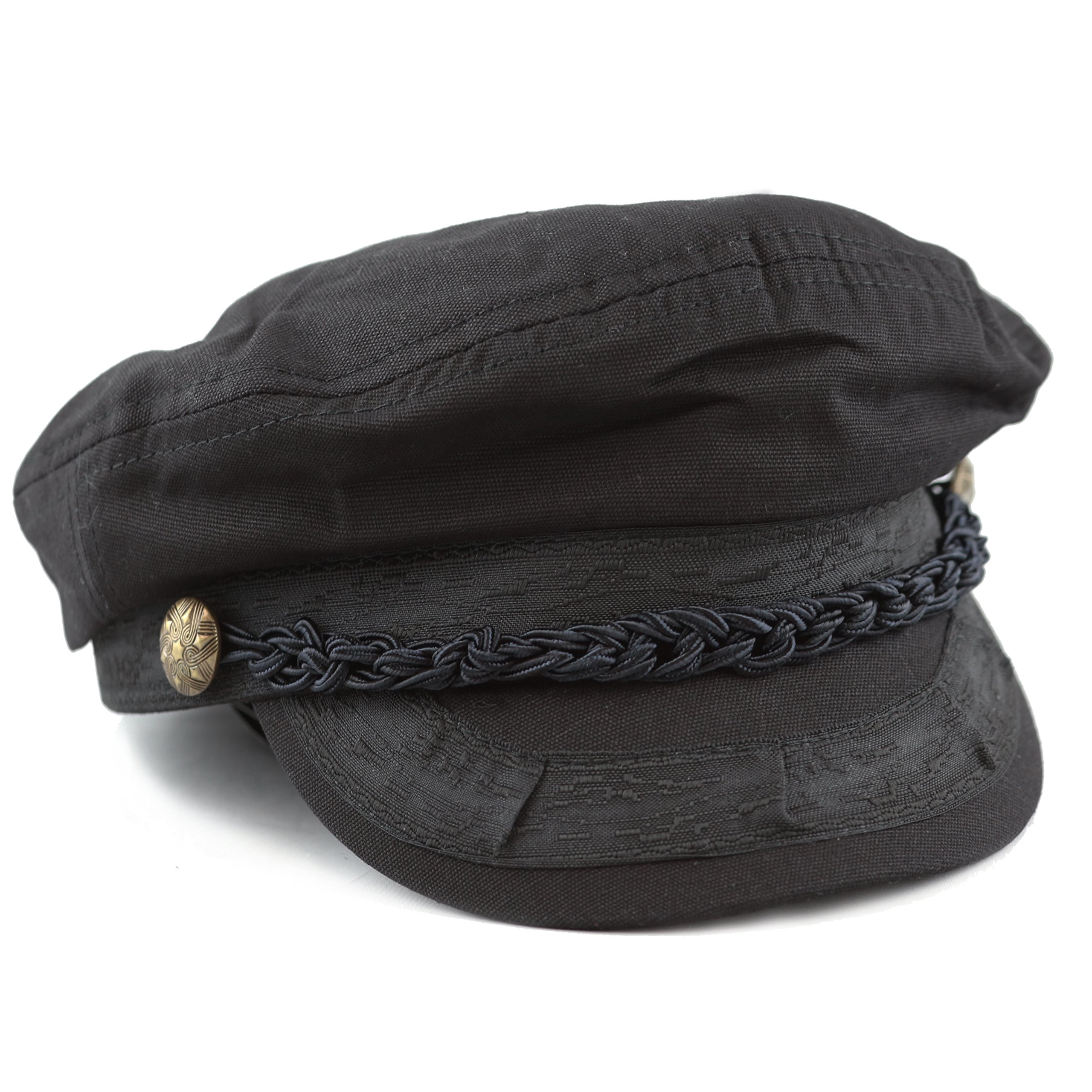 The Hat Depot Cotton Yachting Style Sailing Greek Fisherman Cap hat (L/XL, Black)