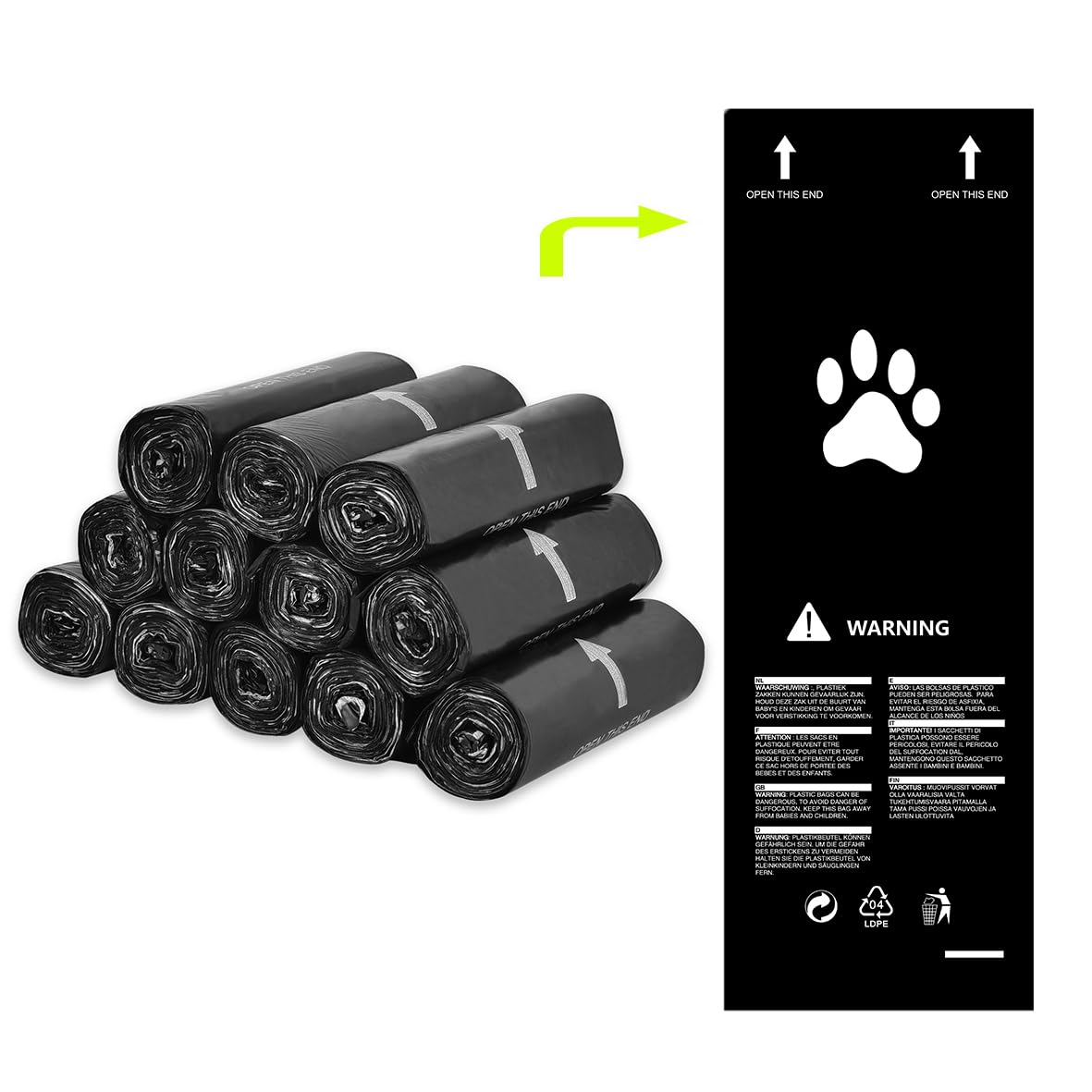 Umtiti Dog Poop Trash Can with Lid for Outdoors,12-Liter Trash Can with 180PCS Black Plastic Bags, Pet Waste Container,Black-Y+180BK