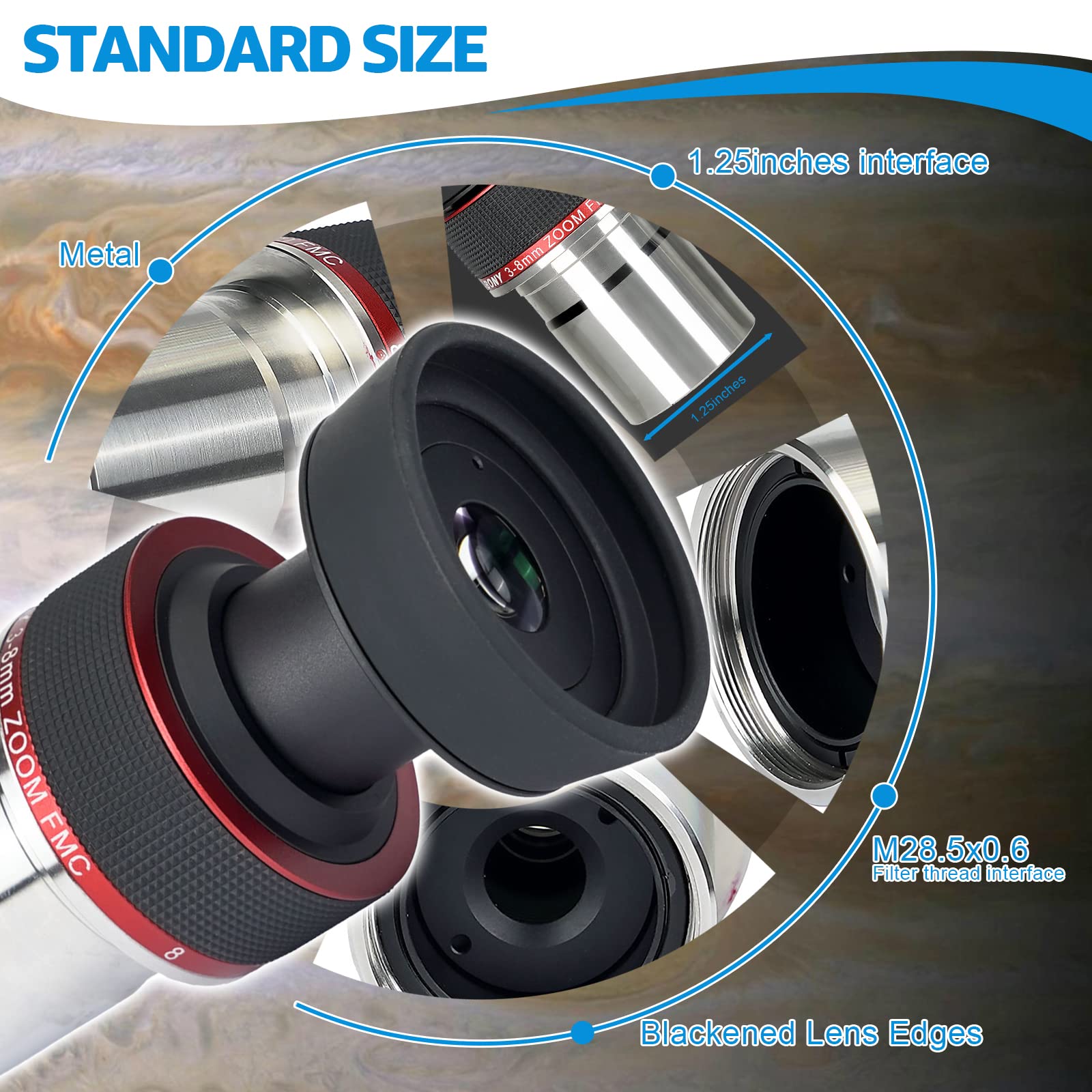 SVBONY SV215 Zoom Eyepiece, 1.25 Inch Zoom Lens, 3mm to 8mm Eyepiece with Parfocal Design, Telescope Accessory for High Power Lunar and Planetary Observing