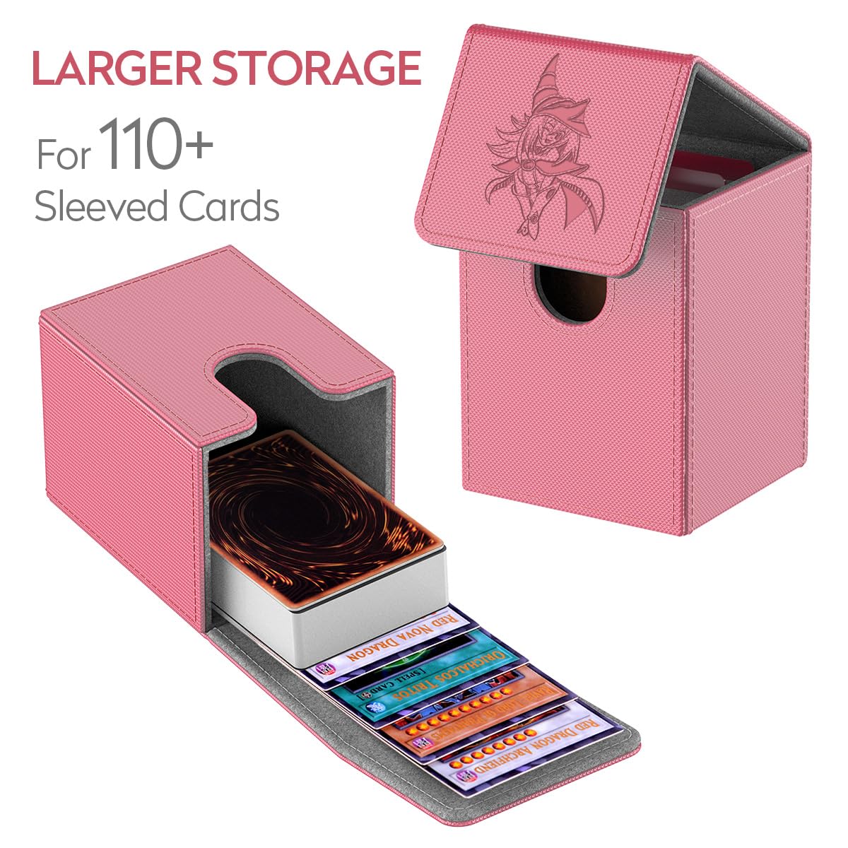 ULTRGEE Deck Box for YGO Cards, Deck Box Fits 110 Single Sleeved Cards, Trading Card Storage Case with 2 Dividers - MGirl-Pink