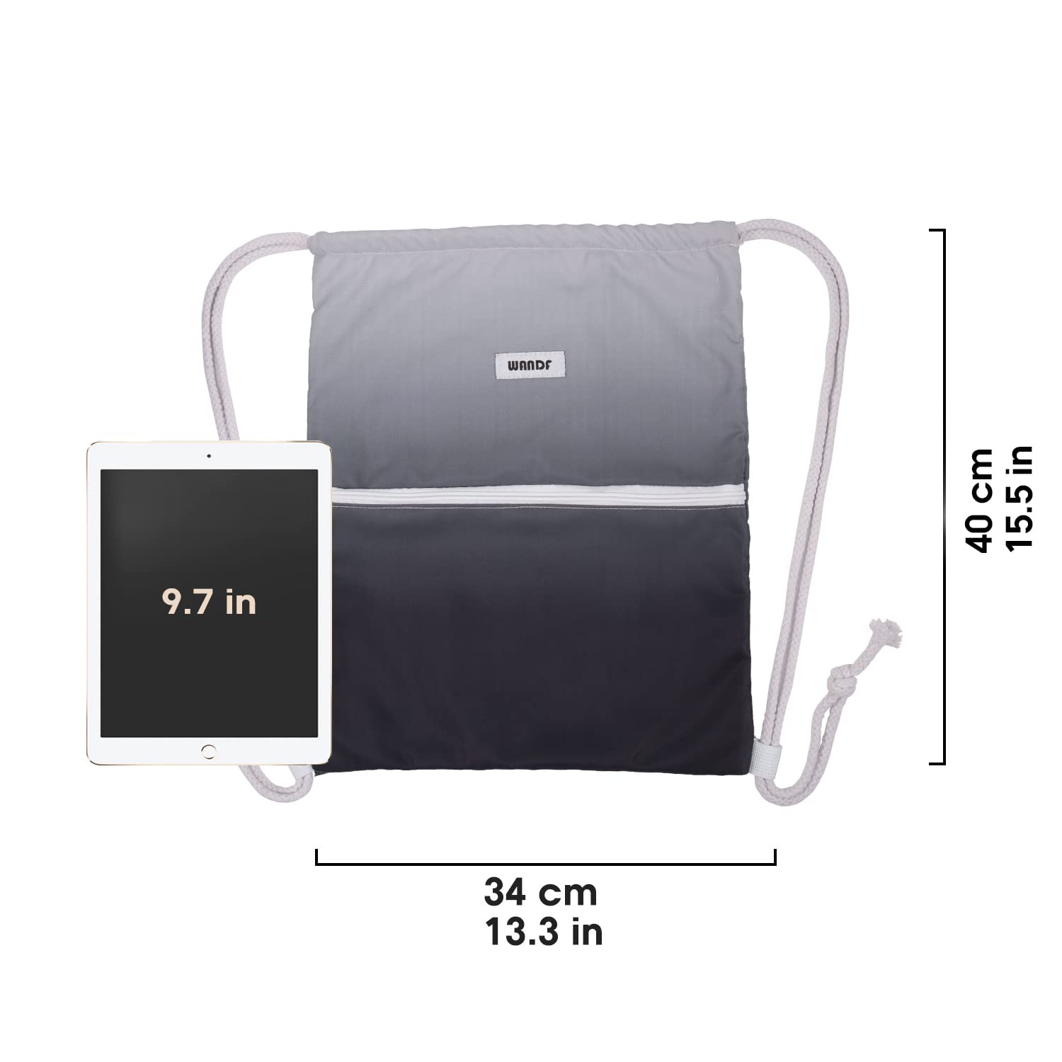 WANDF Drawstring Backpack String Bag Sackpack Cinch Water Resistant Nylon for Gym Shopping Sport Yoga (Grey)