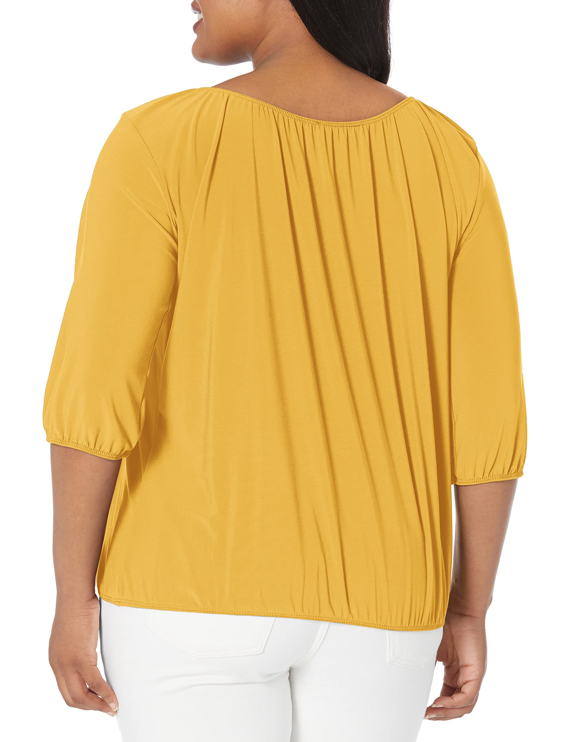 Star Vixen Women's 3/4 Sleeve, Front Tie Peasant Top, Mustard, X-Large