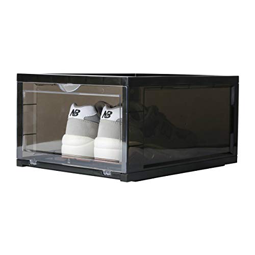 SneakNeat Sneaker Storage Container - 10-Piece Black Shoe Box Set with Drop Front - Store Up to Mens USA Size 13 Size - Stackable Organizer Stores, Protects, Displays Sneakers Collection