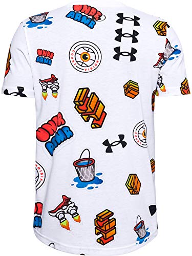 Under Armour Hoops Sticker Tee, White (100)/Black, Youth Small