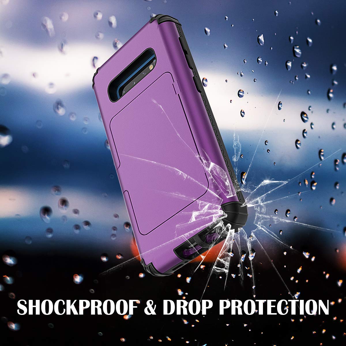 WeLoveCase S10 Plus Wallet Case Defender Wallet Card Holder Cover with Hidden Mirror Three Layer Shockproof Heavy Duty Protection All-Round Armor Protective Case for Samsung Galaxy S10+ Plus Purple