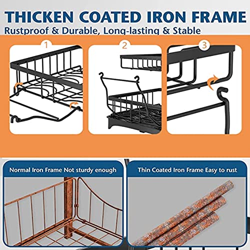 yagiya Dish Drying Rack,2-Tier Dish Racks for Kitchen Counter,Large Dish Rack with Knife case Cup Holder,Dish Drainer Organizer with Utensil Holder, Dish Drying Rack with Drain Board