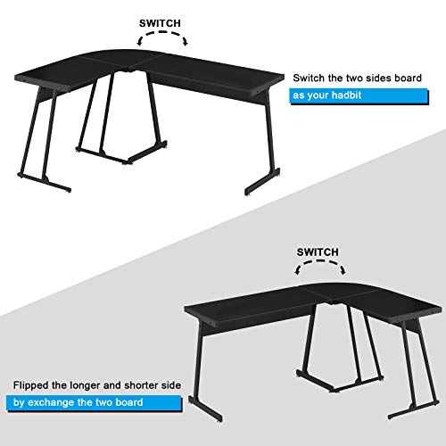 Symylife Gaming L Shaped Desk Computer Corner Desk,57.8" Home Office Gaming Desk,Office Writin Study Workstation with Metal Frame, Space-Saving, Black