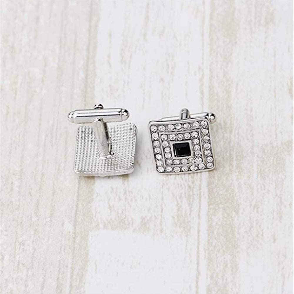 V & L Black Silver Crystal Cuff links β Fancy Unique Elegant Sparkling Luxury Gem Stone Cufflinks for men in Square - Perfect for Wedding, Formal, Suits, Business and Groom Cufflink