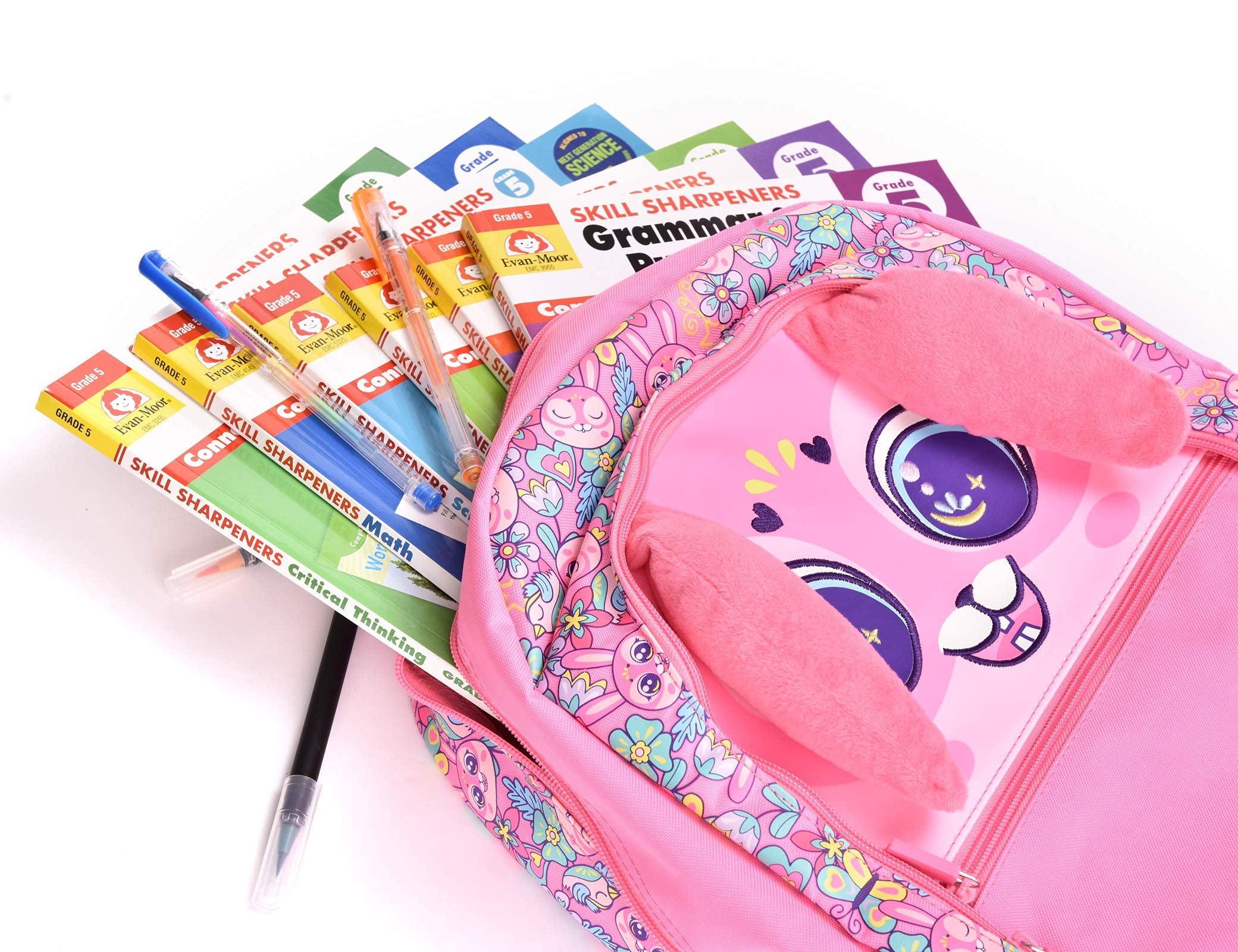 SPENCIL Large Kids Backpack Cute Bunny Print Waterproof Elementary School Backpack for Girls