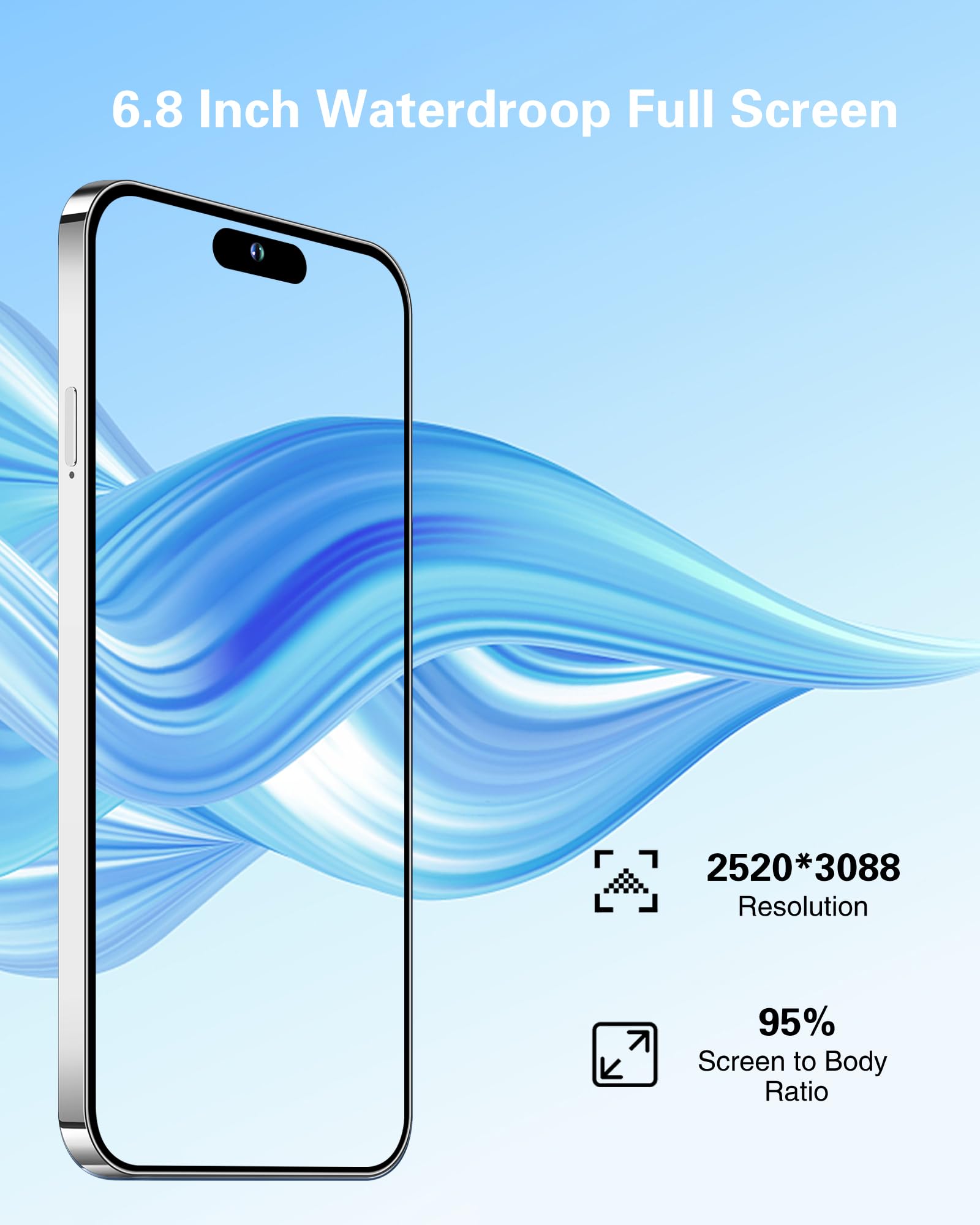 VIQEE A14 Pro Max 5G Unlocked Smartphone - 6GB+256GB Fully Unlocked Cell Phone for Android 13, 6.8" Unlocked Cell Phone, 6800mAh, 48MP+108MP Dual Camera (White)