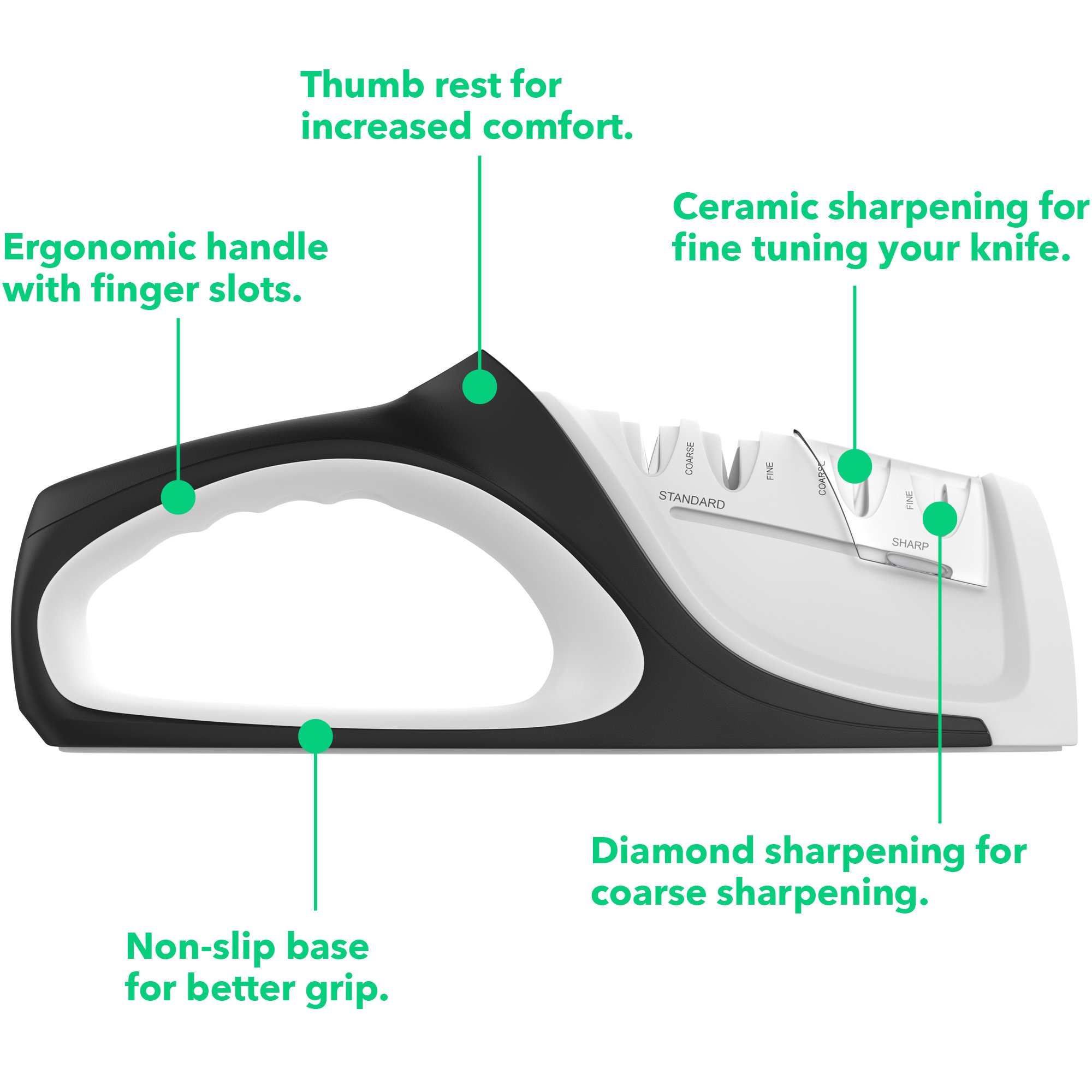 Vremi 4 Stage Manual Knife Sharpener - Kitchen Knife Sharpener 2 Slots Each With Steel and Ceramic Rod - Handheld Sharpening for Stainless Steel Blade Chef Paring Fillet Steak Japanese Knife - Black