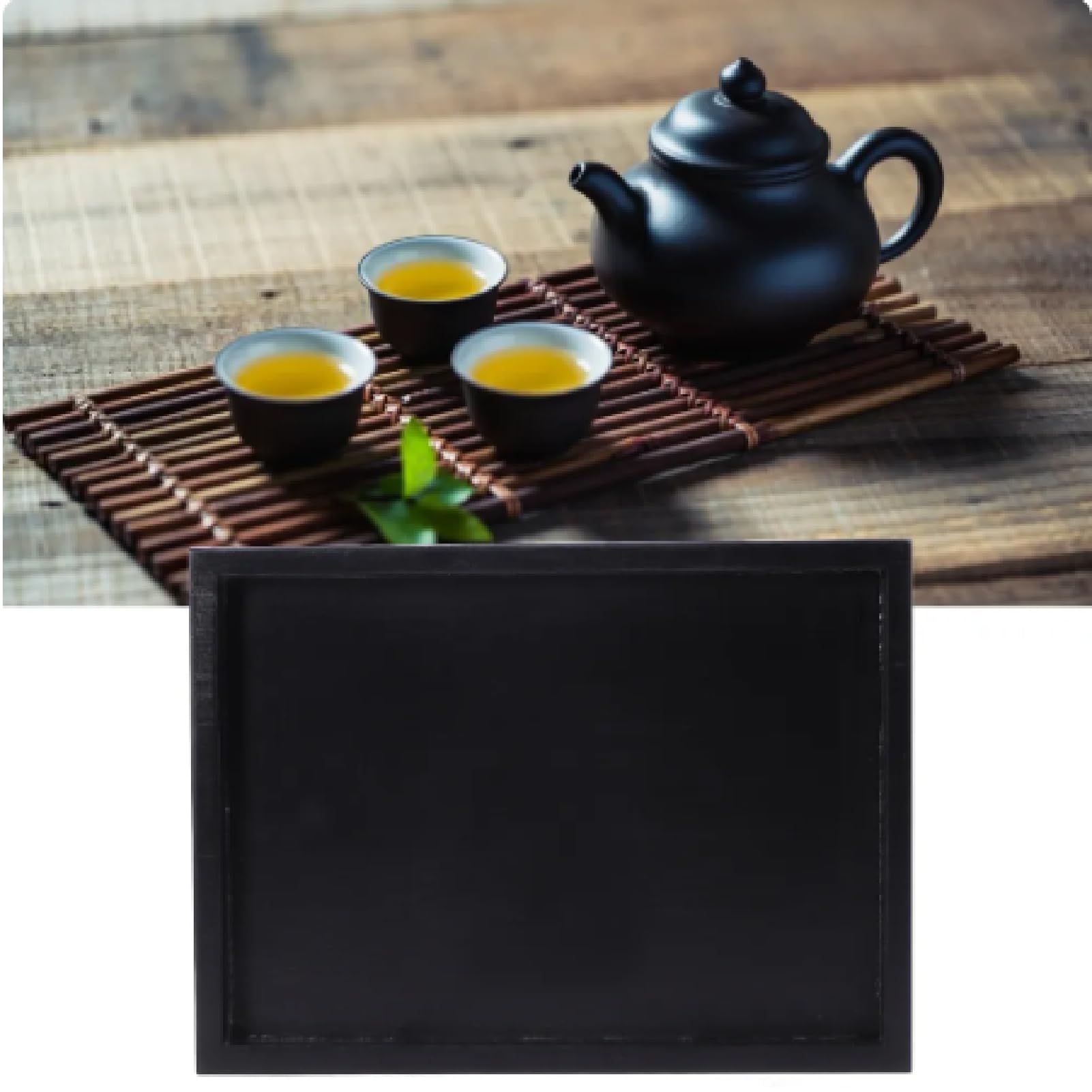 Wood Serving Tray, Reusable Dessert Platters Decorative Fast Food Trays Set for Kitchen Dining Room Party Breakfast in Bed Lunch Dinner Appetizers Patio Ottoman Coffee Table BBQ (Black)