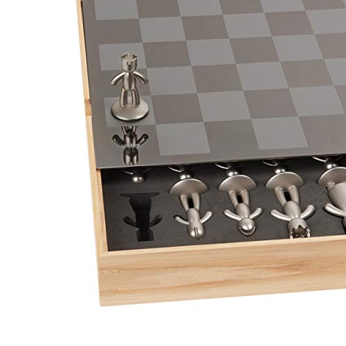 Umbra Buddy Chess Set For Kids & Adults – Modern Original Chessboard Game Made of Metal With Nickel & Titanium Finish – Measures 13 x 13 by 1 ½ Inch (33 x 33 x 3.8 cm) - Velvet Bottom for Easy Moving