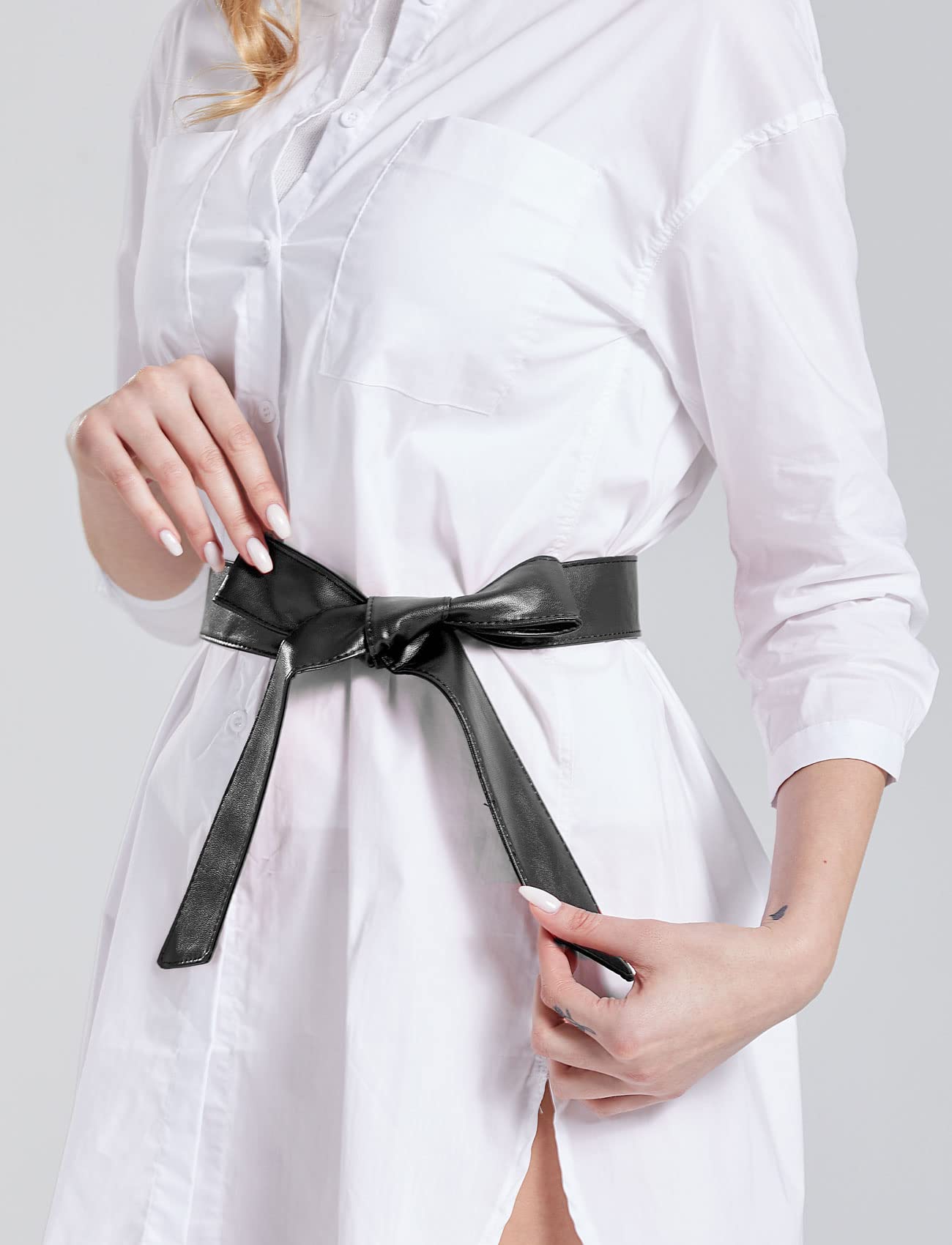 TeeYee Women Obi Belt Fashion Solid Color PU Leather 4.5cm Wide Waist Band 70 Inch in Extra Size (black)