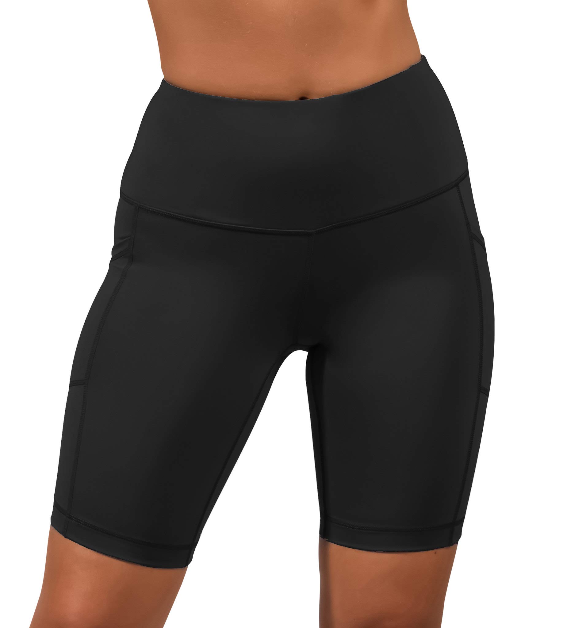 Yogalicious High Waist Squat Proof 9" Biker Shorts with Side Pockets for Women - Black 9" - Medium