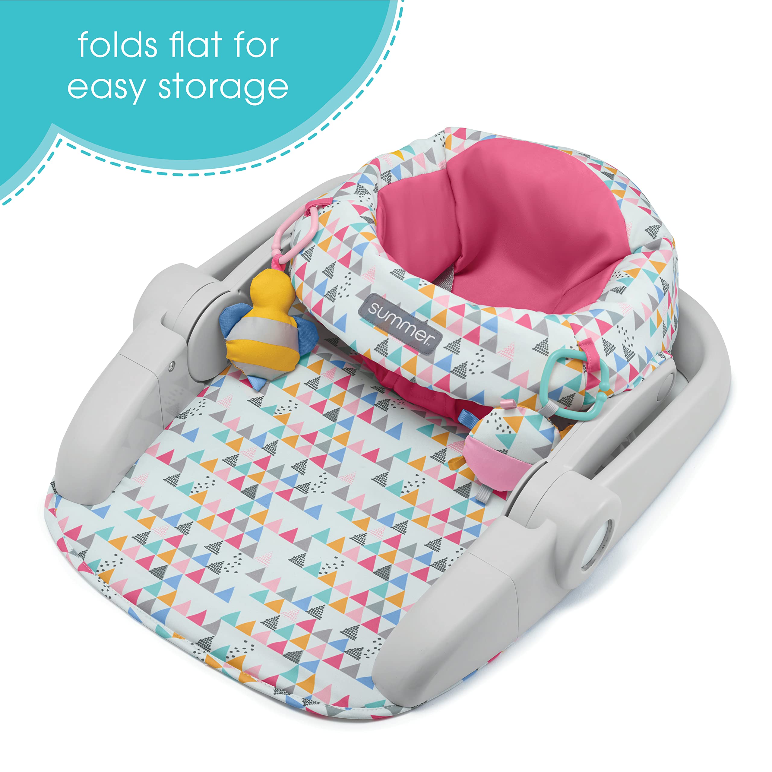 Summer Infant Learn-to-Sit 2-Position Floor Seat (Funfetti Pink) – Sit Baby Up in This Adjustable Baby Activity Seat Appropriate for Ages 4-12 Months – Includes Toys