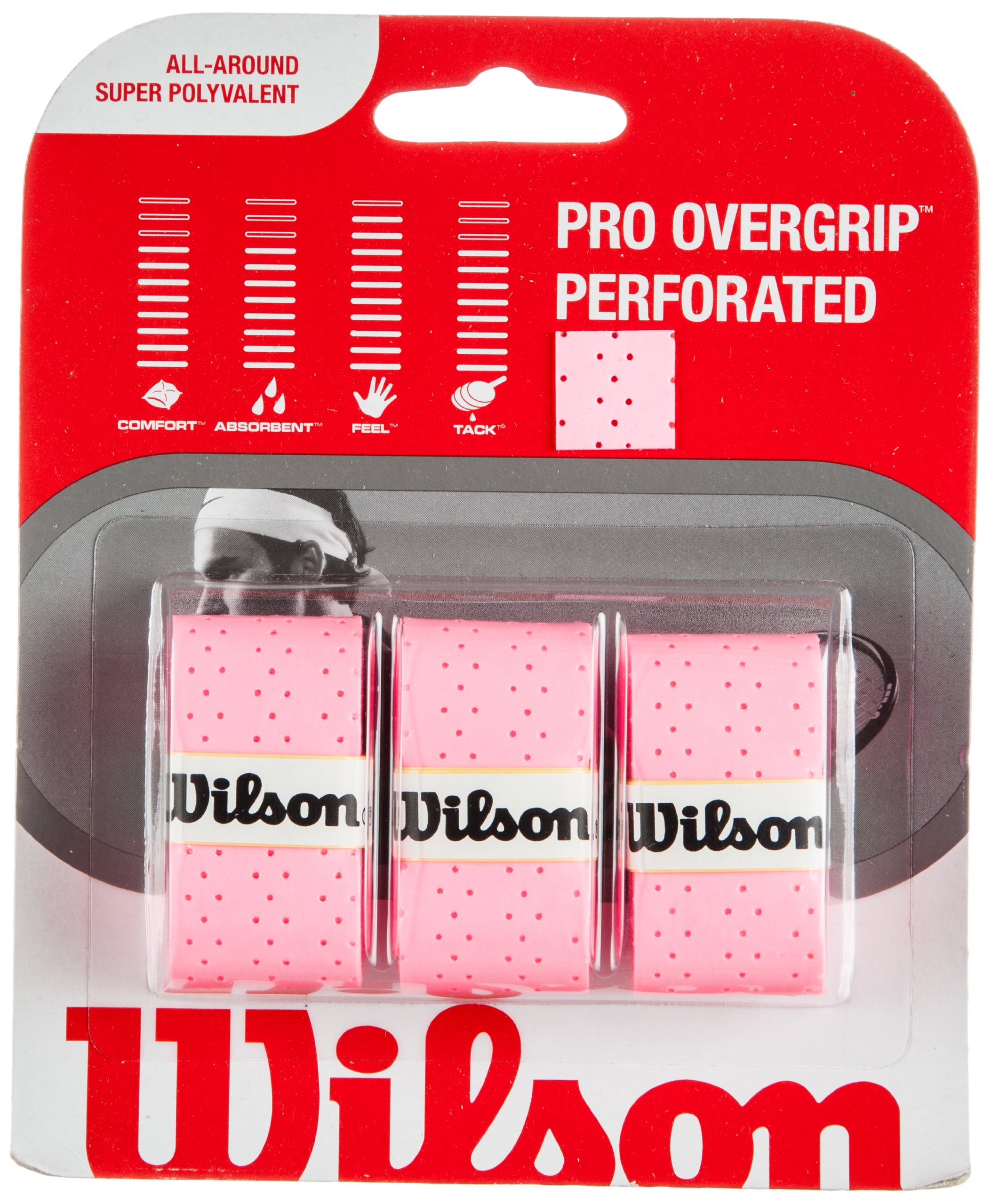 WILSON Sporting Goods Pro Perforated Tennis Racket Grip (Pack of 3), Pink
