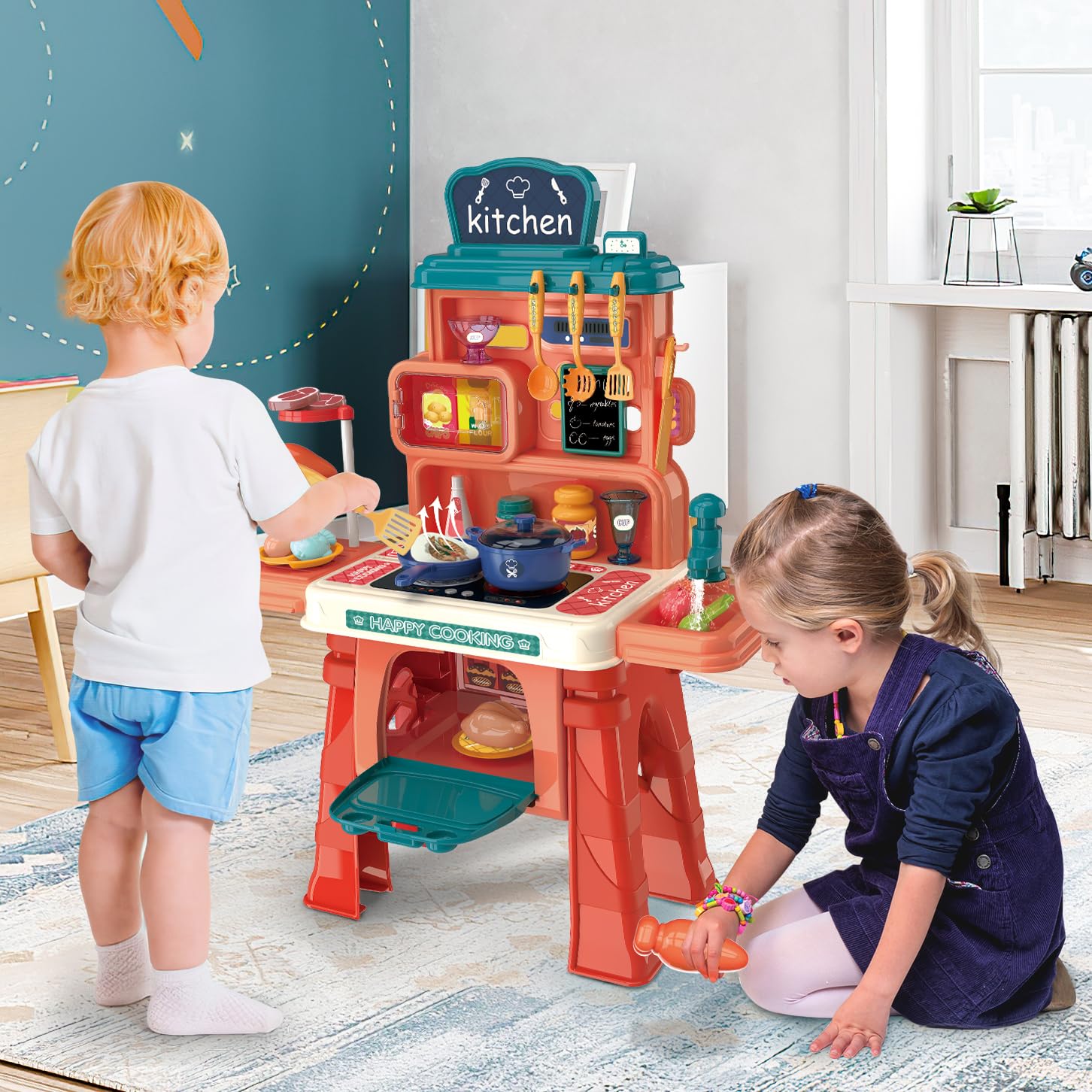 UNIH Kitchen Playset Toy, Play Kitchen for Kids, 54 PCS Kitchen Accessories Set for 3 4 5 Years Old Girls Boys