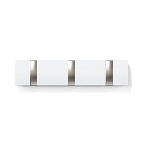 Umbra Flip Wall-Mounted Coat Rack Rail Hook for Hats, Jackets, Bags and More β Modern, Space-Saving Storage Organizer for Entryway, Mudroom, Closet, Bathroom, Bedroom, Kids Room, or Nursery, 3 Hooks, White/Nickel