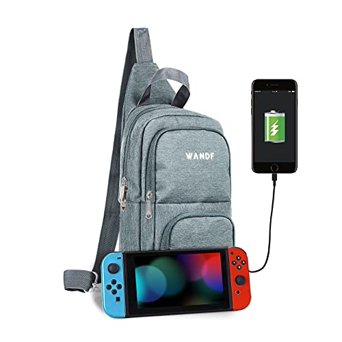 WANDF Switch Travel Bag, for Nintendo Switch Console, Dock, Joy-Con Grip & Switch Accessories, Protective Storage Sling Backpack Shoulder Bag for Nintendo Switch and iPad (Grey)