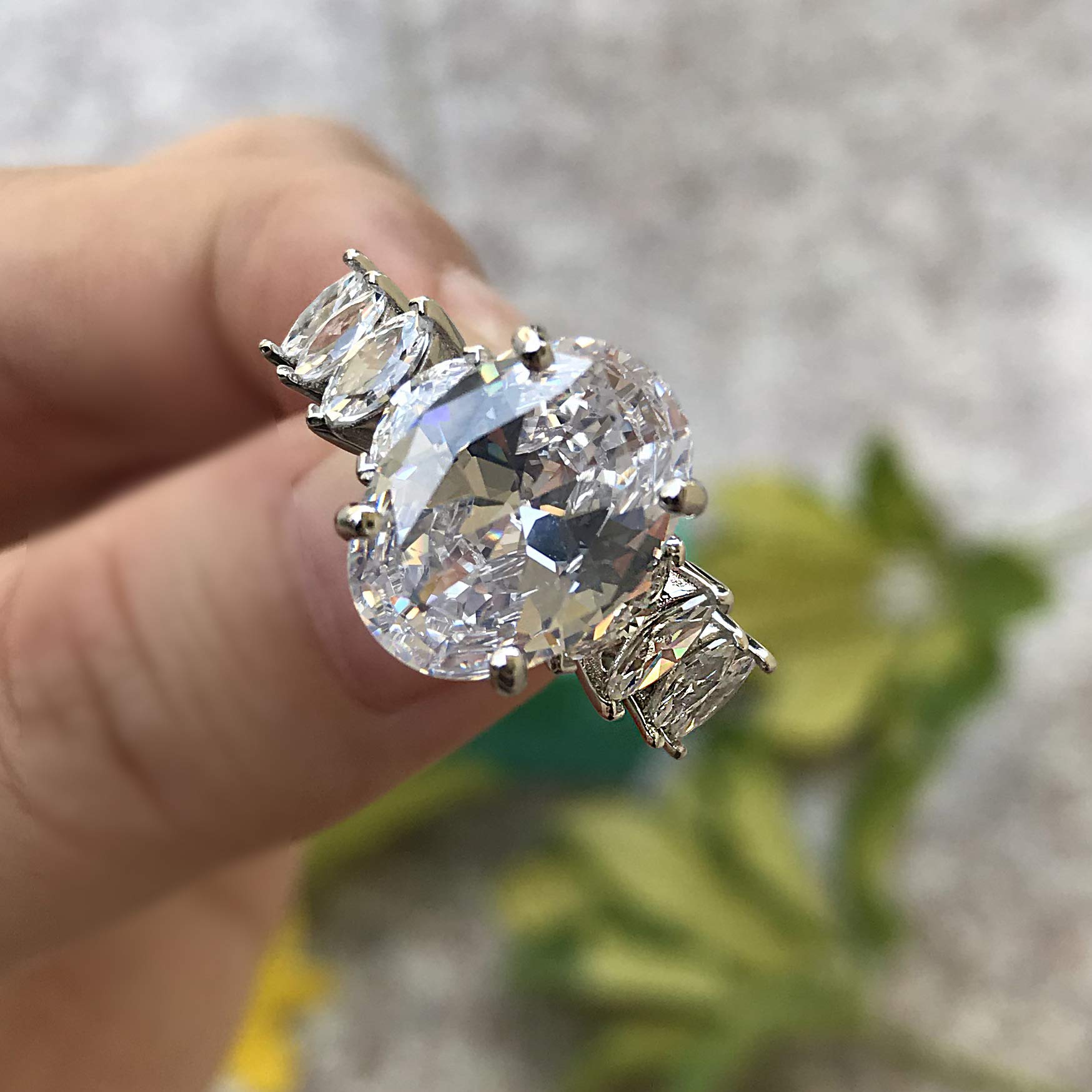 WANGYUSHENG Plated Silver Marquise Cut & Oval Cut Cubic Zirconia CZ Statement Halo Art Deco Cluster Wedding Engagement Ring 6.8 carats (US size 8)