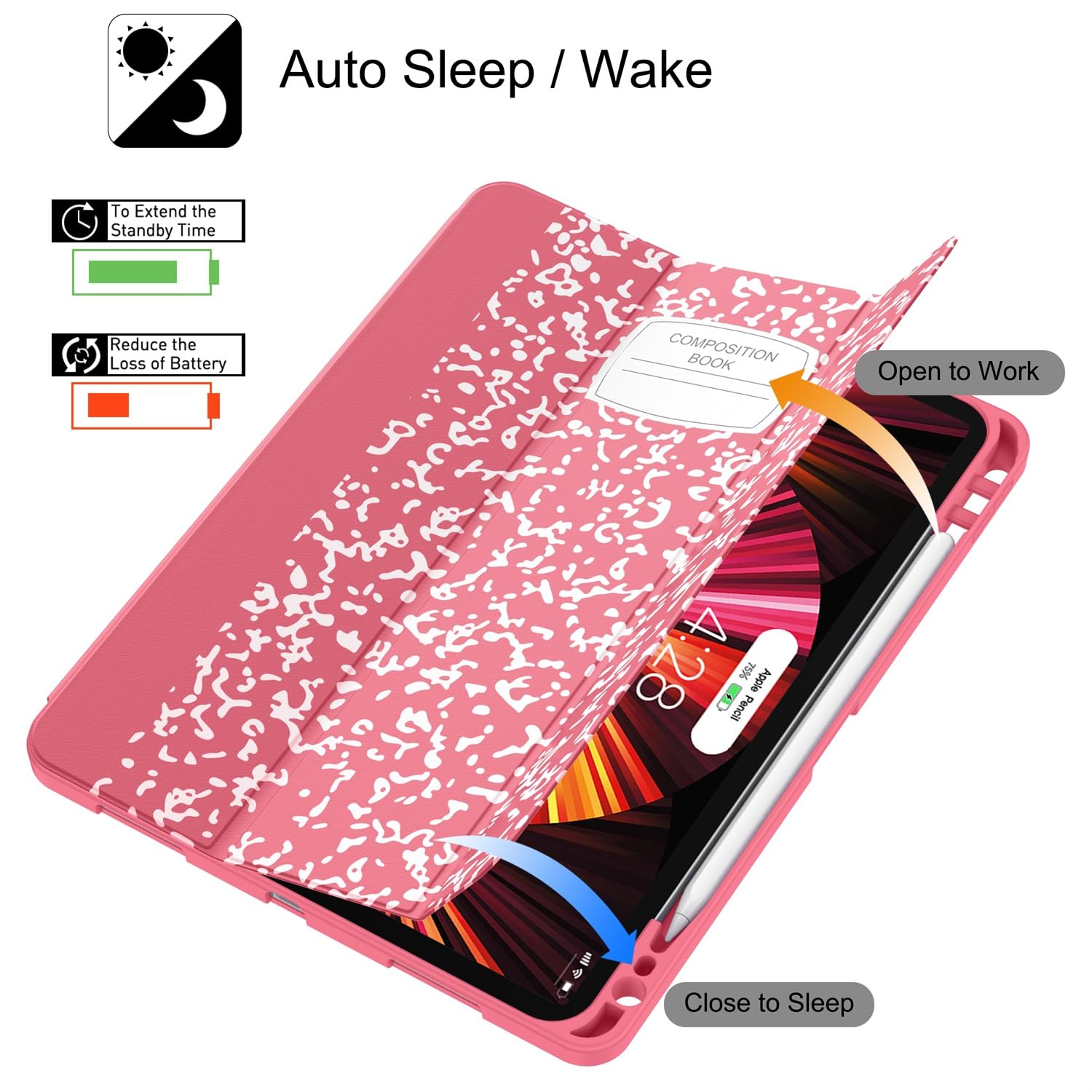 Soke New iPad Pro 11 Case (M2) 2022/2021/2020 with Pencil Holder - [Full Body Protection + Apple Pencil Charging + Auto Wake/Sleep], Soft TPU Back Cover for 2022 iPad Pro 11 inch(Book Watermelon)