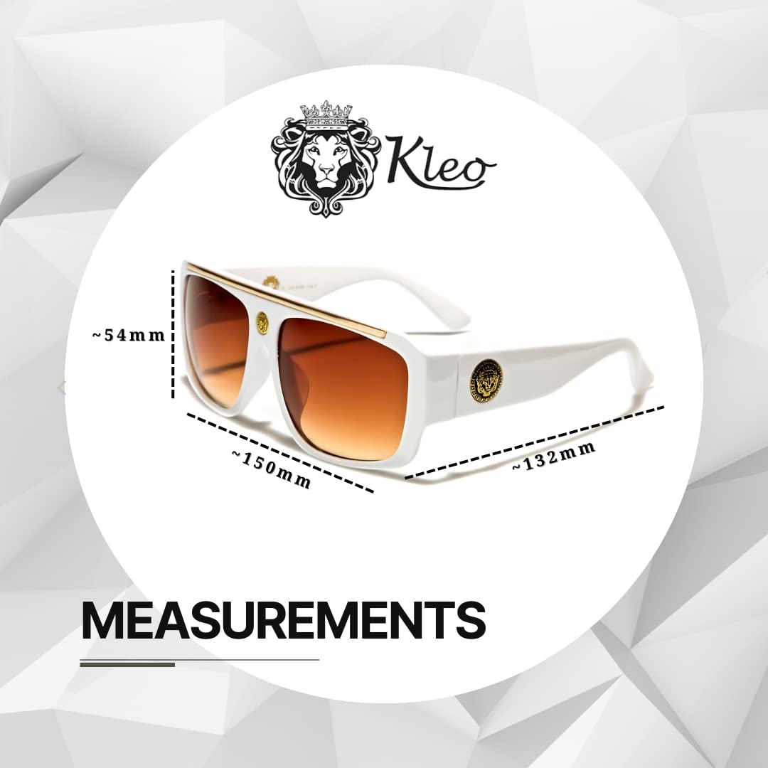 White & Gold Kleo Flat Top Hip Hop Rapper Retro Aviator Sunglasses w/ Brown Lenses