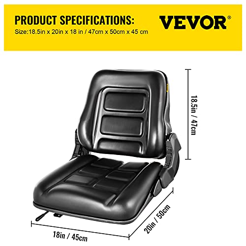 VEVOR Universal Forklift Seat, Black PVC Tractor Seat, 6"/150MM Adjustable Mower Seat, Foldable Seat Including Seat Switch, 18.5" x 20" x 18" Skid Steer Seat, Fit Forklift, Tractor, Skid Loader